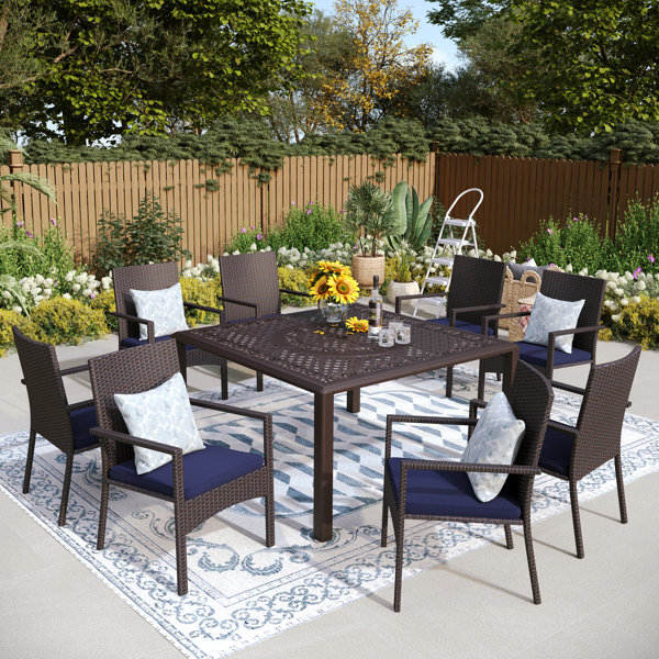 Lark Manor Asfand 9-person Outdoor Patio Dining Set With All Weather Cast Aluminum Large Square ...